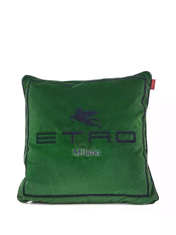 Etro Logo-embroidered Cushion - Green