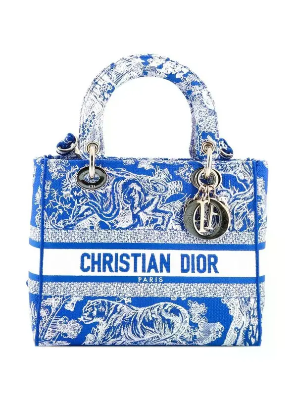 Dior Toile De Jouy Lady D-lite Embroidered Canvas Tote Bag - Blue