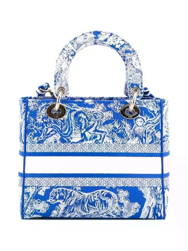 Dior Toile De Jouy Lady D-lite Embroidered Canvas Tote Bag - Blue