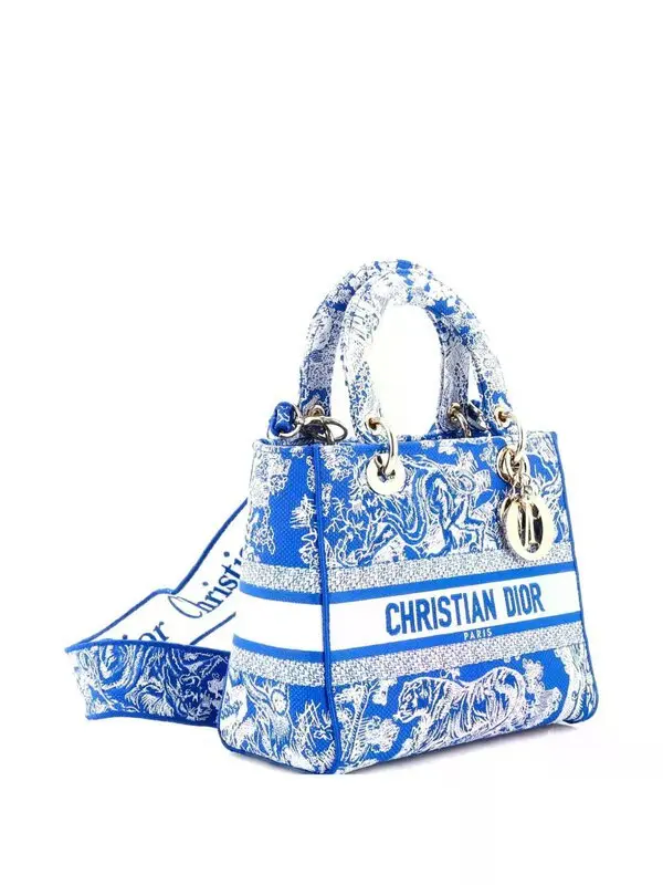 Dior Toile De Jouy Lady D-lite Embroidered Canvas Tote Bag - Blue