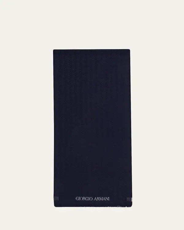 Giorgio Armani Wool Chevron Logo Scarf - Blu Notte