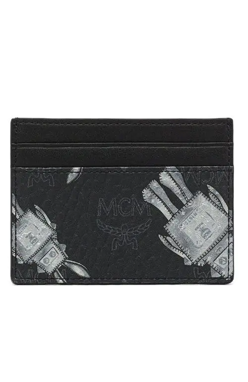 Mcm Aren Card Case In Rabot Visetos - Black