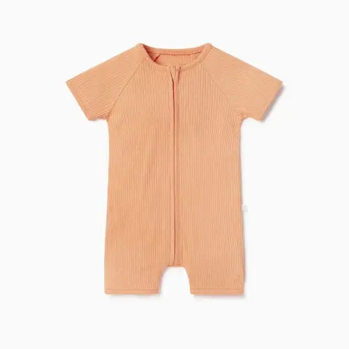 MORI Ribbed Summer Zip-up Sleepsuit - Orange