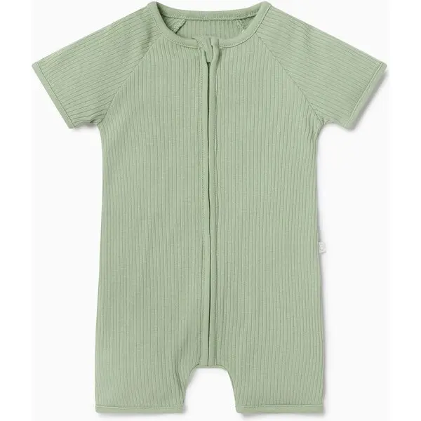 MORI Ribbed Summer Zip-up Sleepsuit - Sage