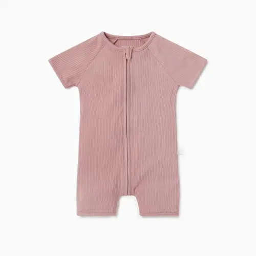 MORI Ribbed Zip-up Sleepsuit - Rose