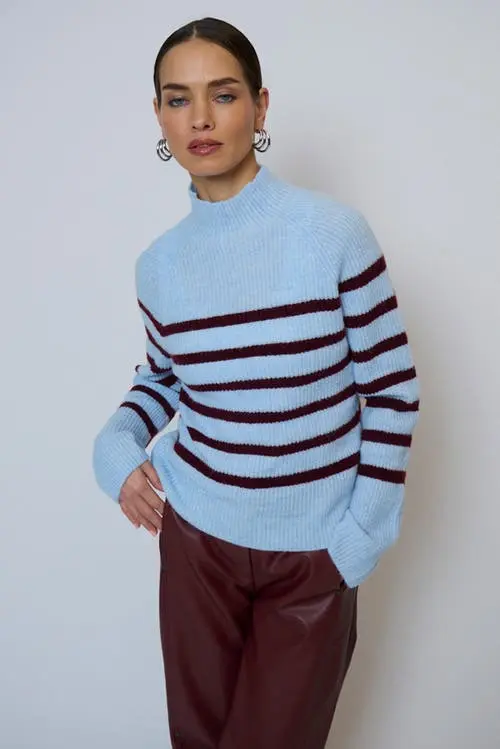 Central Park West Marley Striped Funnel Neck