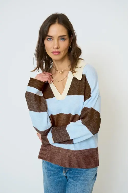 Central Park West Marley Striped Rugby Sweater - Blue Chocolate
