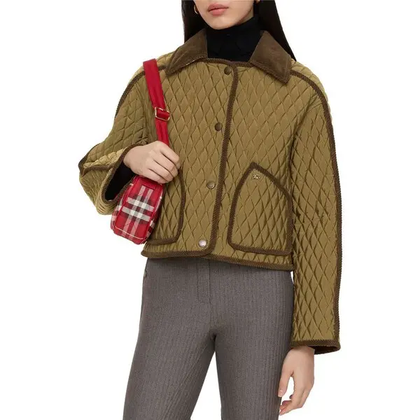 Burberry Cropped Quilted Nylon Floriston Jacket - Willow Brown