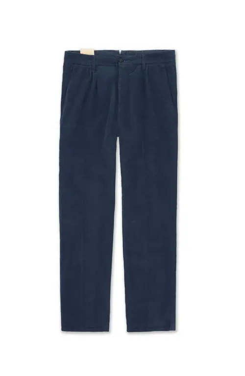 FORTELA Corduroy Pleated Trousers - Navy Blue