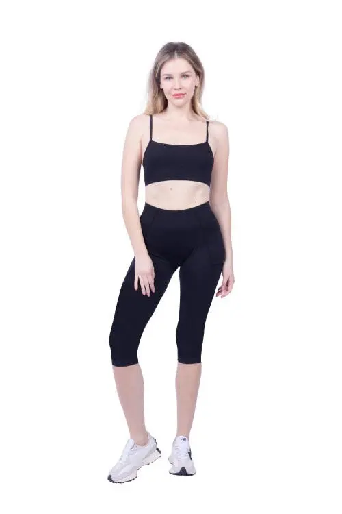 LEZAT Mae Organic Cotton High Waisted Capri Legging - Denim Patchwork