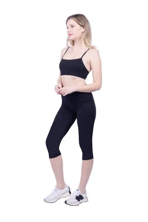 LEZAT Mae Organic Cotton High Waisted Capri Legging - Denim Patchwork
