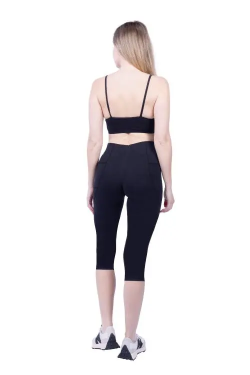 LEZAT Mae Organic Cotton High Waisted Capri Legging - Denim Patchwork