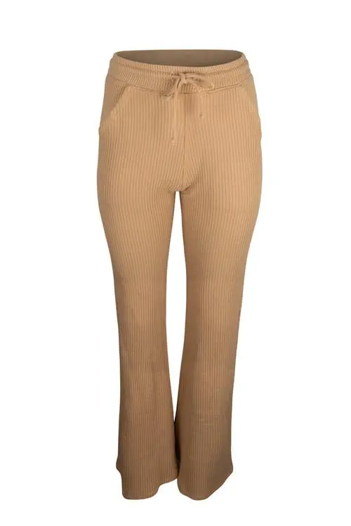 LEZAT Jules Waffle Knit Organic Cotton Drawstring Pant - Iced Coffee