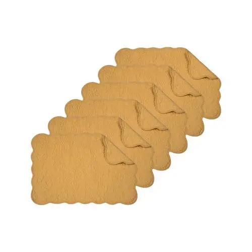 C&F HOME Christiana Honey Reversible Machine Washable Scallop Quilt Placemats Set Of 6 - Yellow