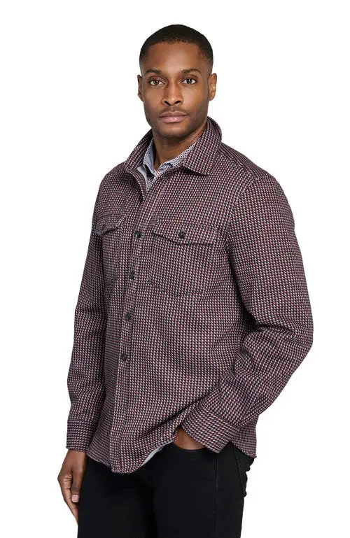 CON.STRUCT Houndstooth Geo Fleece Shirt Jacket - Black/red