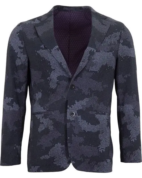 LORDS OF HARLECH Judd Fully Lined Tailored Wool Blazer - Camo Mosaic Coal