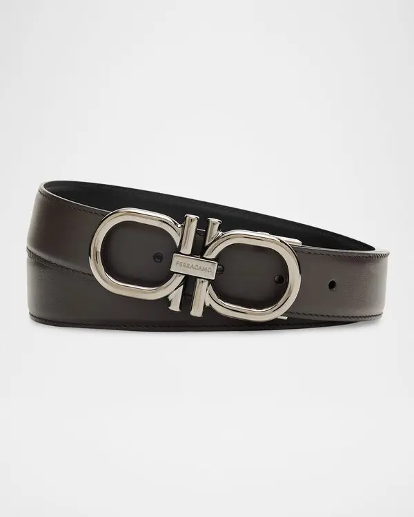 FERRAGAMO Double Gancini Reversible Leather Belt - Testa Di Moro