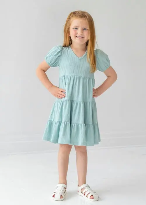 MABEL + HONEY Girls' Textured Dress With Tiered Skirt
