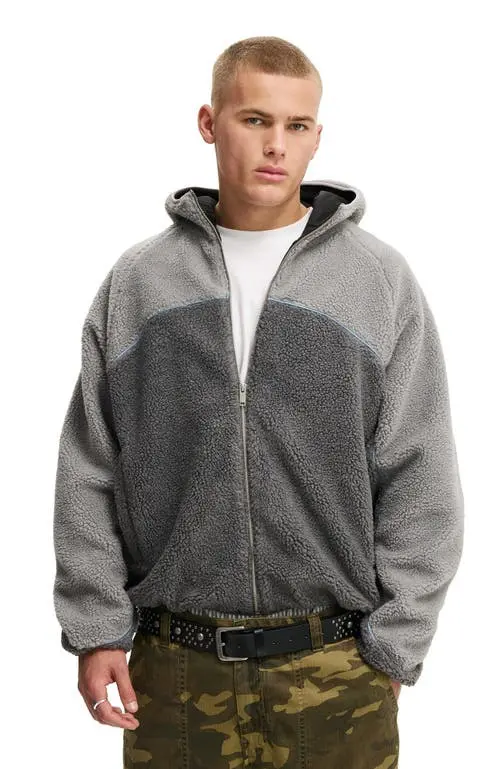 COTTON ON Hooded Teddy Jacket - Grey Panelling