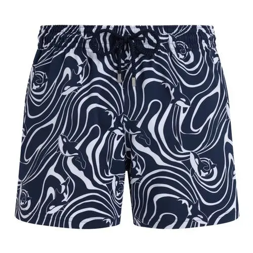 Vilebrequin Orcas Waves Print Stretch Swim Shorts - Navy