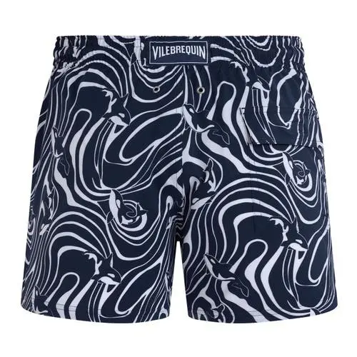 Vilebrequin Orcas Waves Print Stretch Swim Shorts - Navy