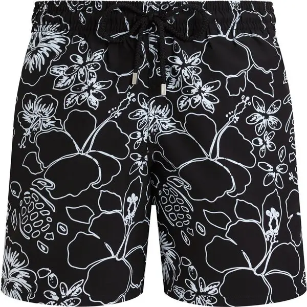 Vilebrequin Swim Shorts With Tropical Turtles Print - Black