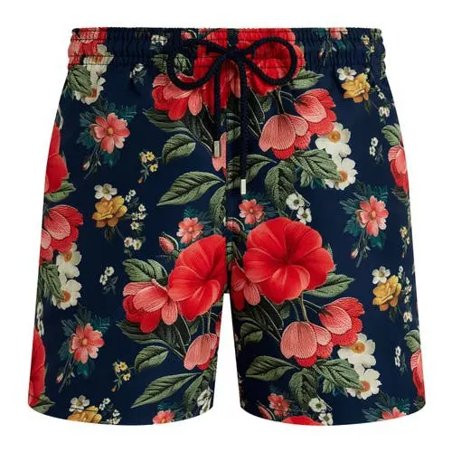 Vilebrequin Swim Shorts With Trompe-l’œil Floral Print - Navy