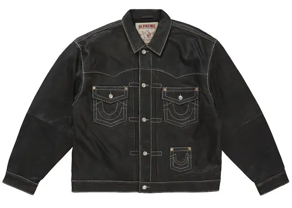 Supreme X True Religion Leather Trucker Jacket - Black