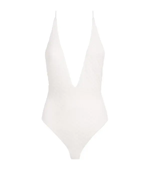 Missoni Metallic Plunge Swimsuit - White