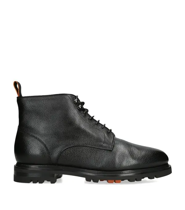 Santoni Leather Colin Lace-up Boots - Black