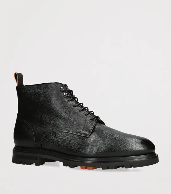 Santoni Leather Colin Lace-up Boots - Black
