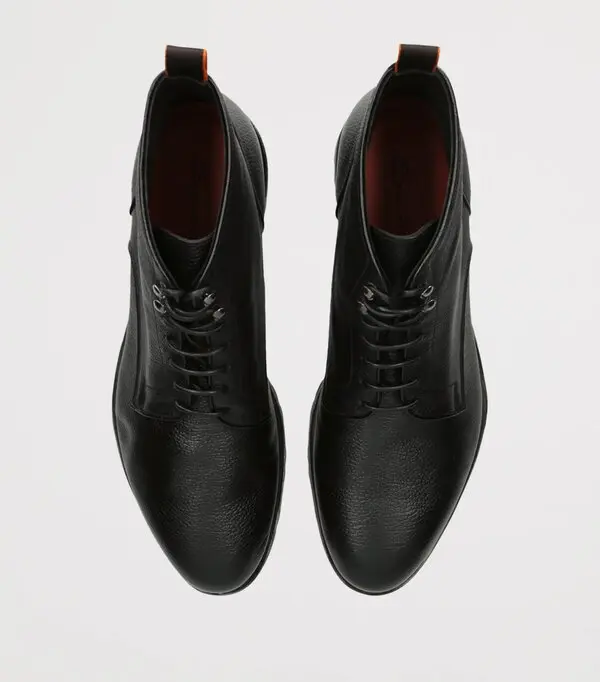 Santoni Leather Colin Lace-up Boots - Black
