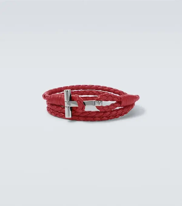TOM FORD Braided Leather Bracelet - Red