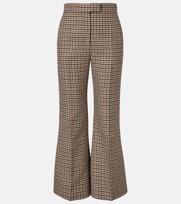 Valentino Garavani Houndstooth Cropped Virgin Wool Flared Pants - Multicoloured
