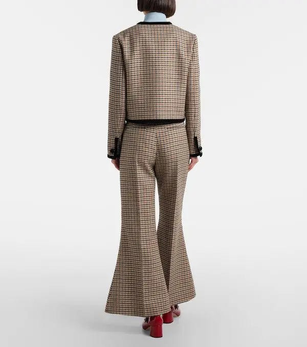 Valentino Garavani Houndstooth Cropped Virgin Wool Flared Pants