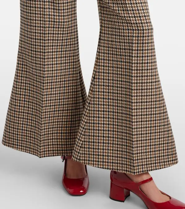 Valentino Garavani Houndstooth Cropped Virgin Wool Flared Pants