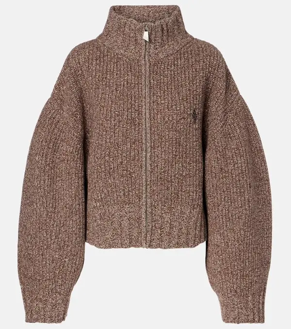 Attico Embroidered Wool And Cashmere Cardigan - Brown