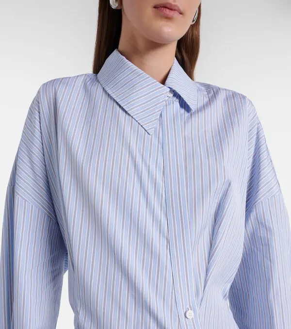 Attico Gathered Striped Cotton Shirt Dress - Blue