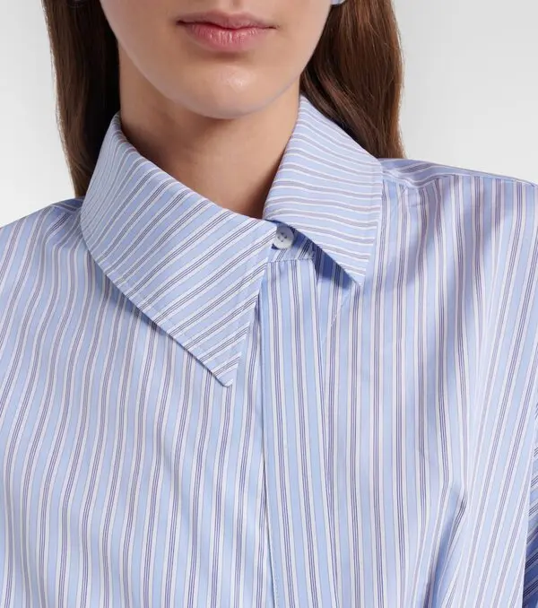 Attico Gathered Striped Cotton Shirt Dress - Blue