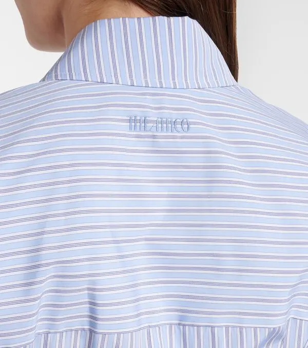Attico Gathered Striped Cotton Shirt Dress - Blue