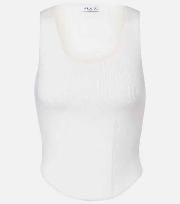 Alaïa Ribbed-knit Wool-blend Bustier - White