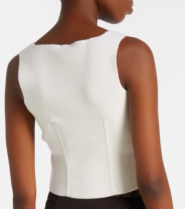 Alaïa Ribbed-knit Wool-blend Bustier - White