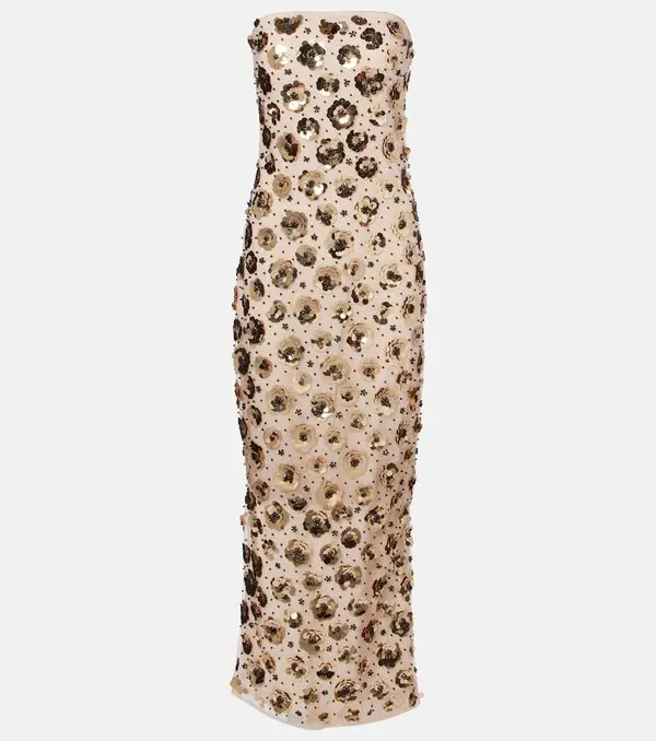 ROTATE BY BIRGER CHRISTENSEN Sequined Strapless Midi Dress