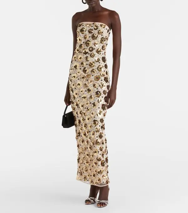 ROTATE BY BIRGER CHRISTENSEN Sequined Strapless Midi Dress