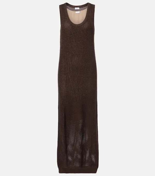Brunello Cucinelli Open-knit Cotton-blend Maxi Dress - Brown