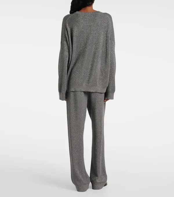 Brunello Cucinelli Cotton-blend Lamé Crewneck Sweater - Grey