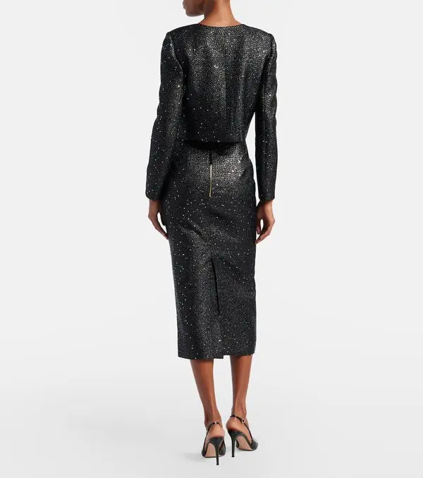 Carolina Herrera Sequined Lamé Tweed Pencil Skirt - Black