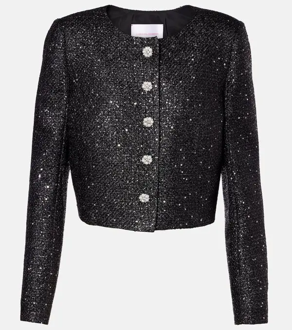 Carolina Herrera Sequined Cropped Lamé Tweed Jacket