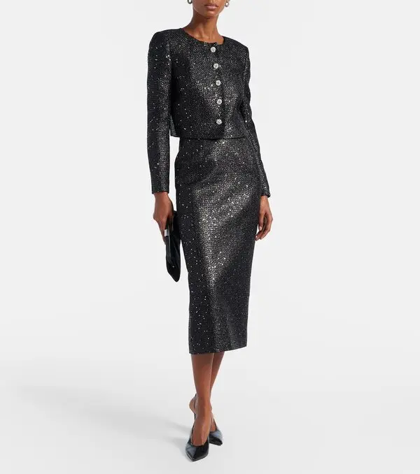 Carolina Herrera Sequined Cropped Lamé Tweed Jacket