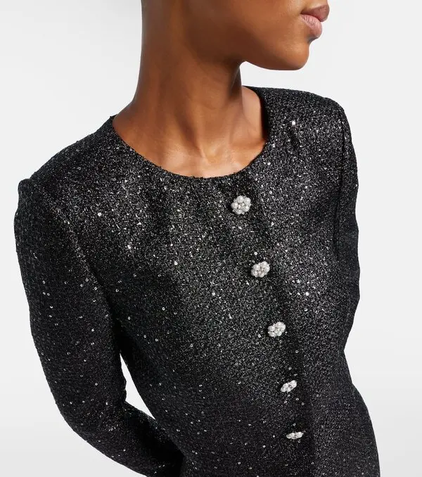 Carolina Herrera Sequined Cropped Lamé Tweed Jacket
